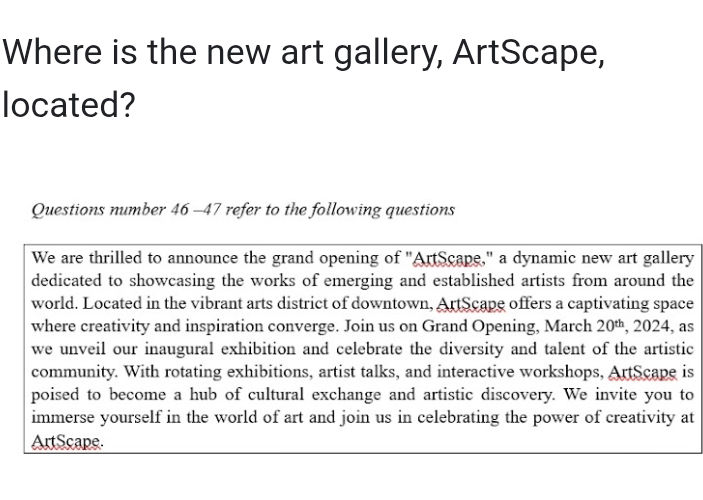 Where is the new art gallery, ArtScape, | StudyX