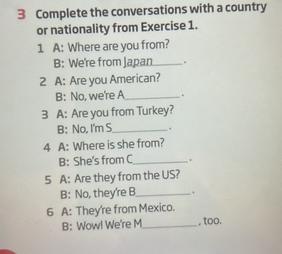 3 Complete the conversations with a country | StudyX