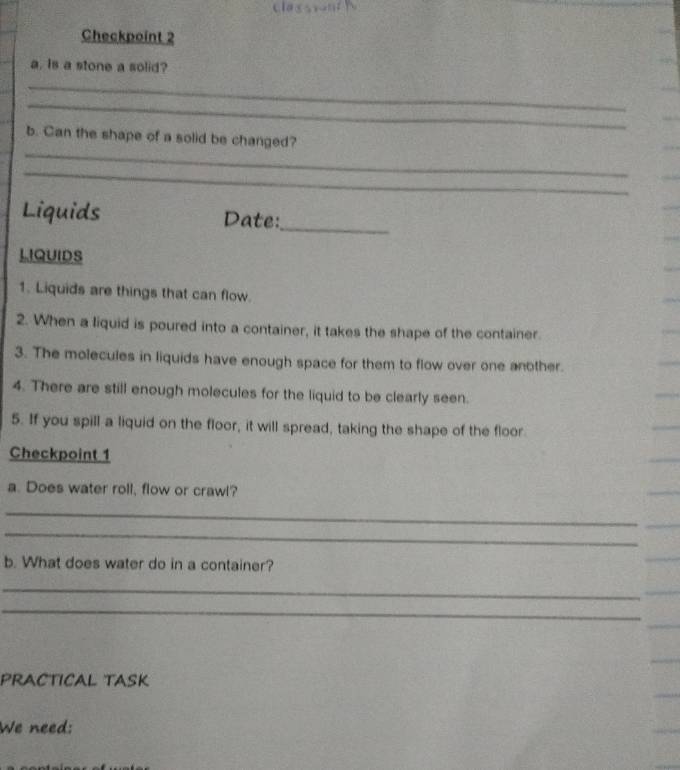 Checkpoint 2 a. Is a stone a solid? b. Can | StudyX