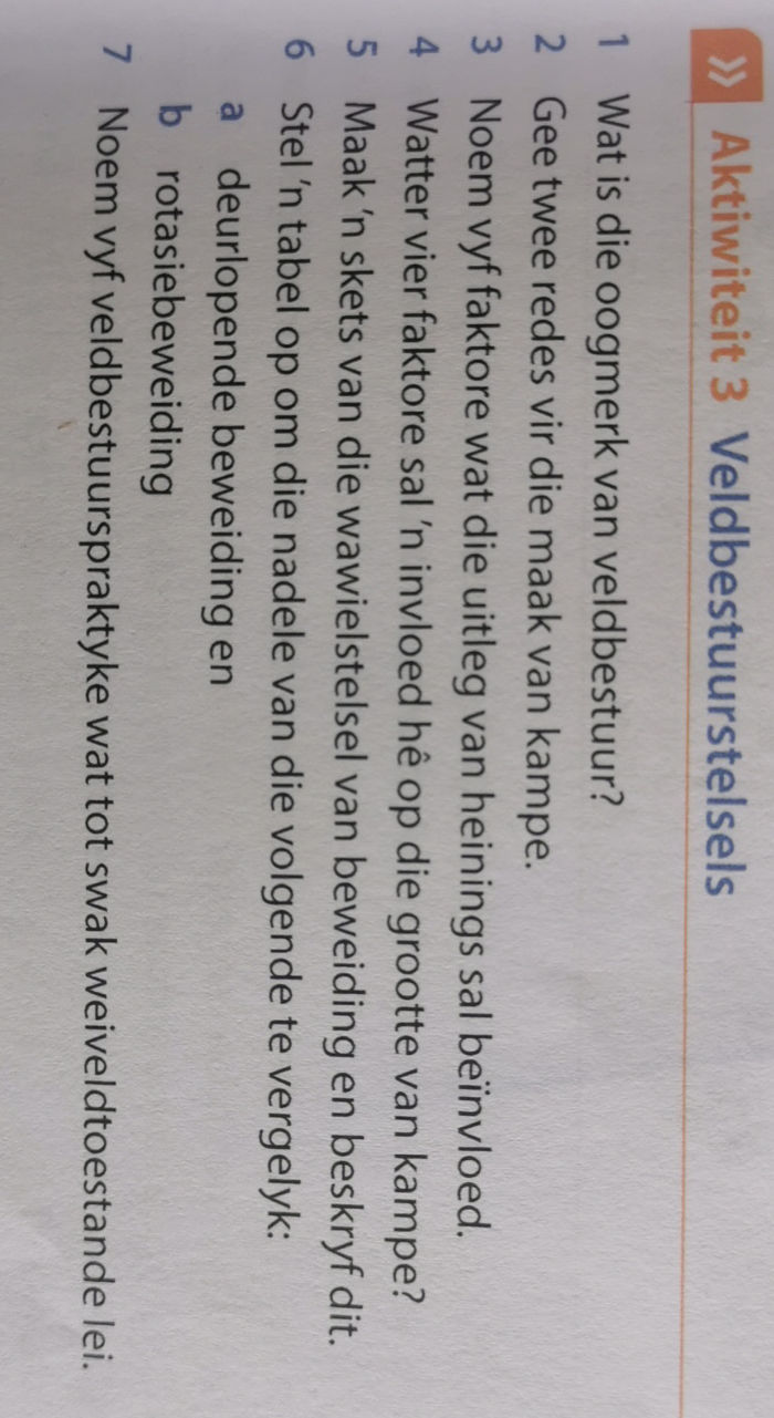 1 Wat is die oogmerk van veldbestuur? 2 Gee
