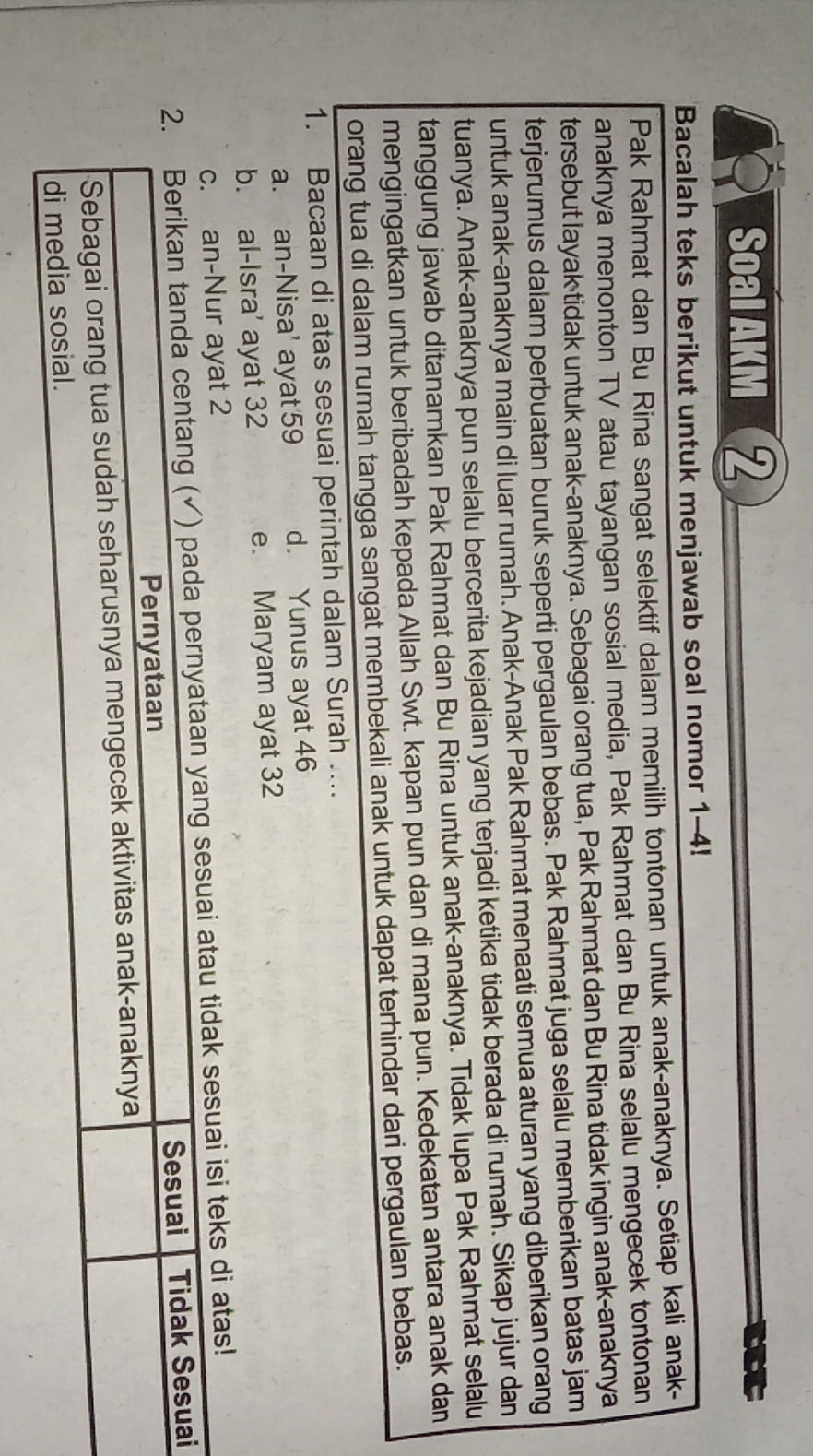 1. Bacaan di atas sesuai perintah dalam | StudyX