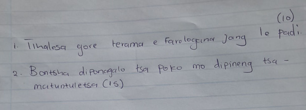 1. Tihalesa gore terama e farologana jang le | StudyX