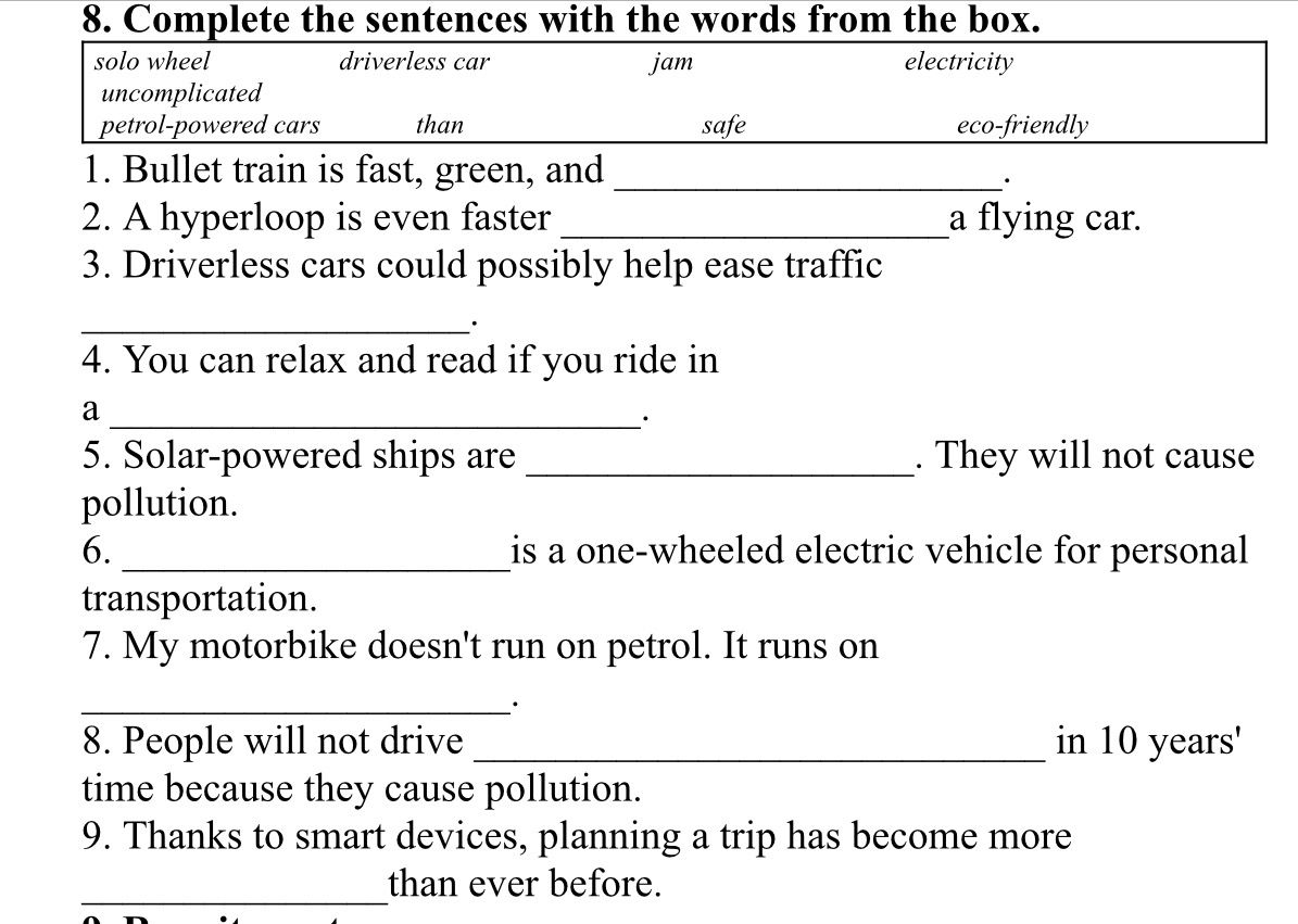 8. Complete the sentences with the words | StudyX