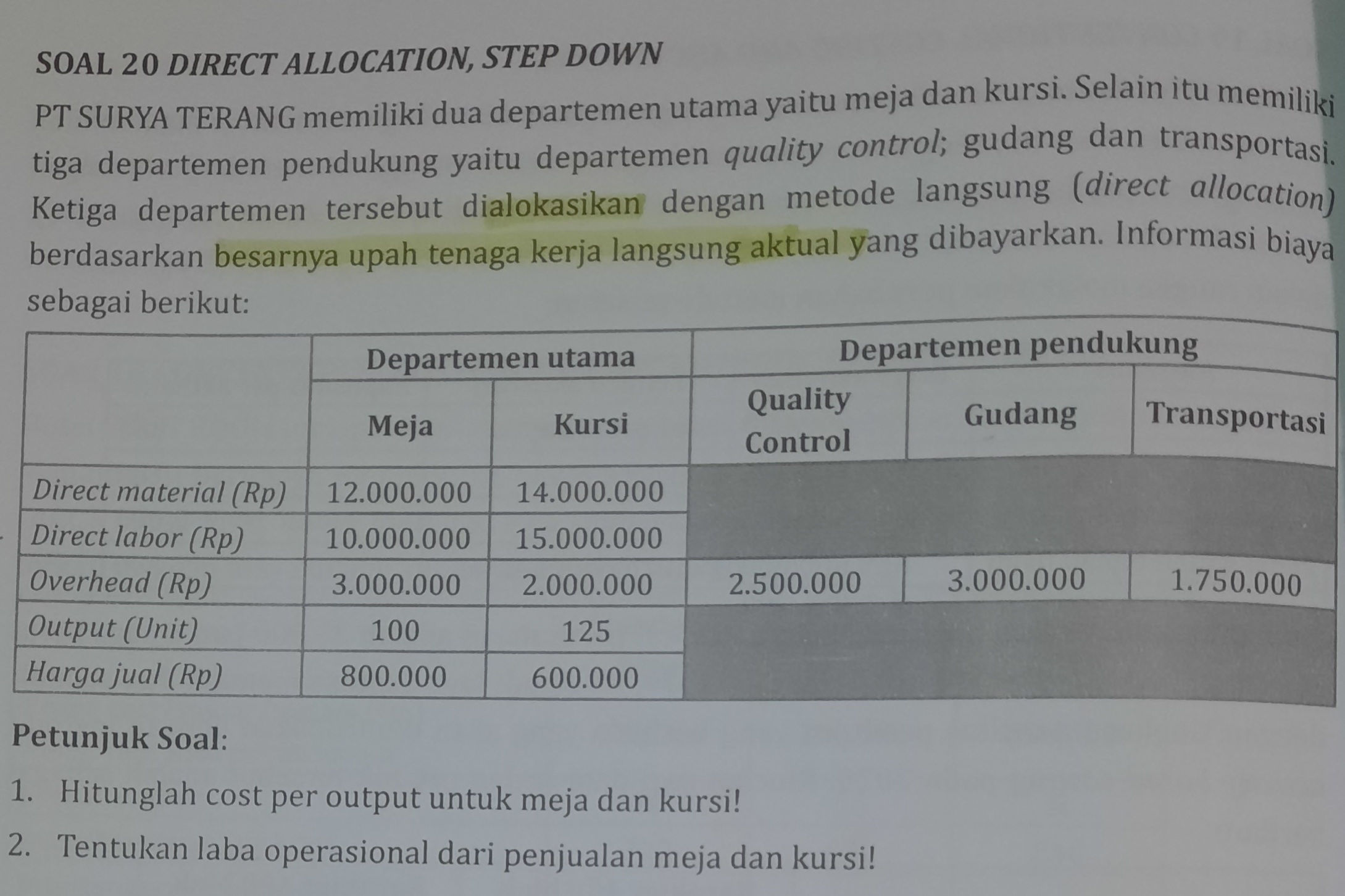 SOAL 20 DIRECT ALLOCATION, STEP DOWN PT | StudyX