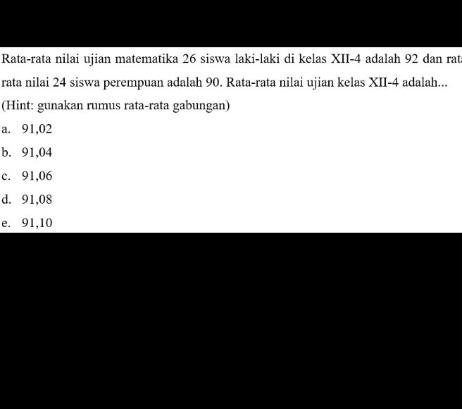 Rata-rata nilai ujian matematika 26 siswa | StudyX