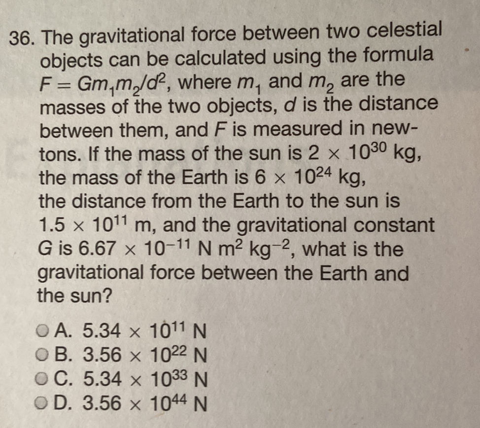 36. The gravitational force between two | StudyX