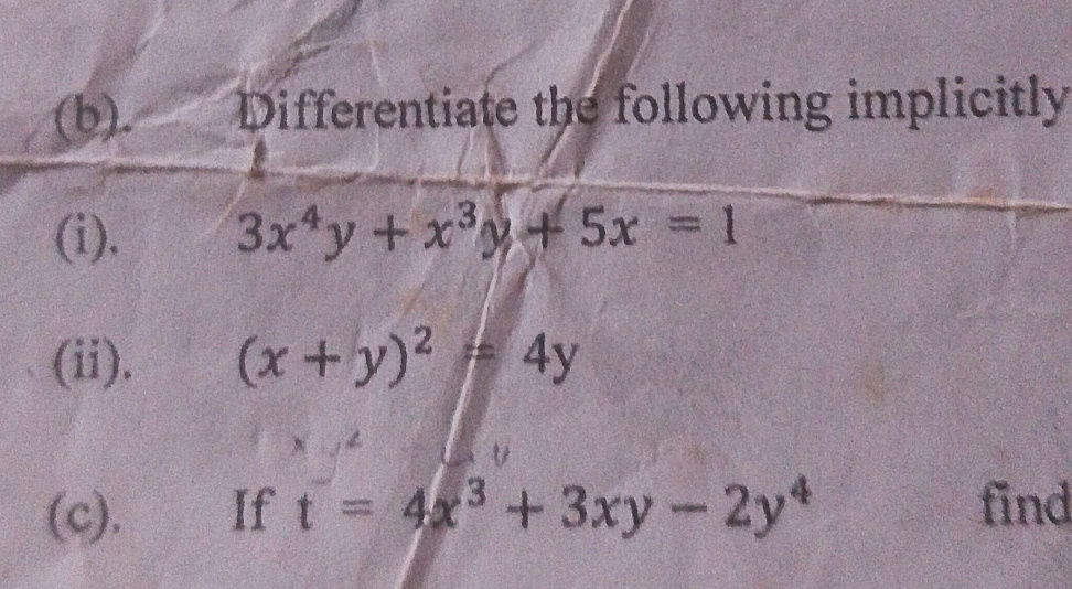 (b). Differentiate the following implicitly