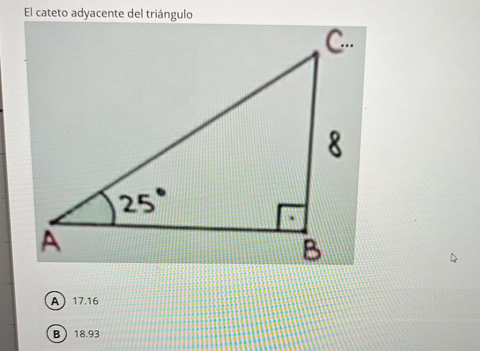 El cateto adyacente del triángulo ``` C... | StudyX