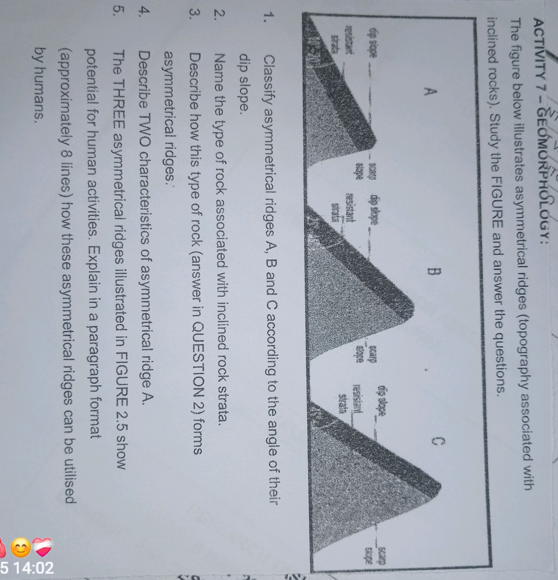 1. Classify asymmetrical ridges A, B and C | StudyX