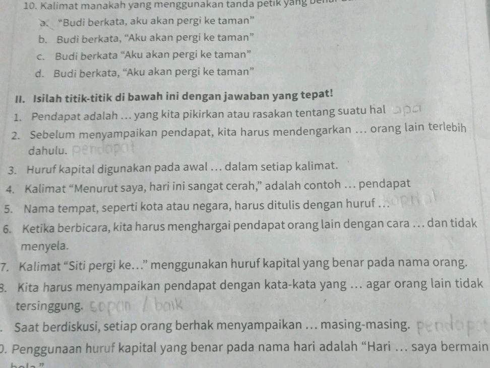 10. Kalimat manakah yang menggunakan tanda | StudyX