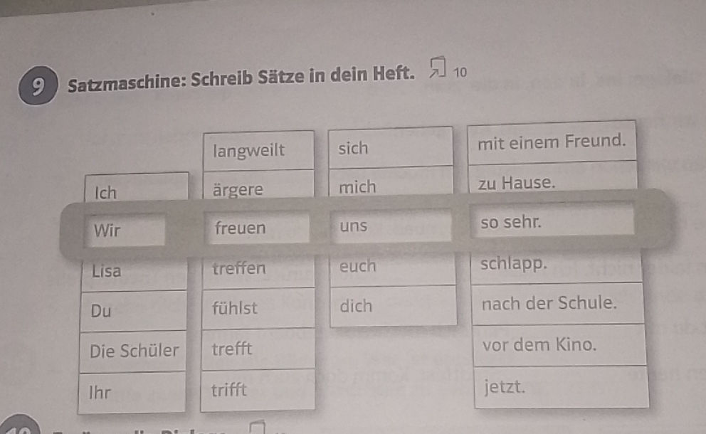 9 Satzmaschine: Schreib Sätze in dein Heft. | StudyX