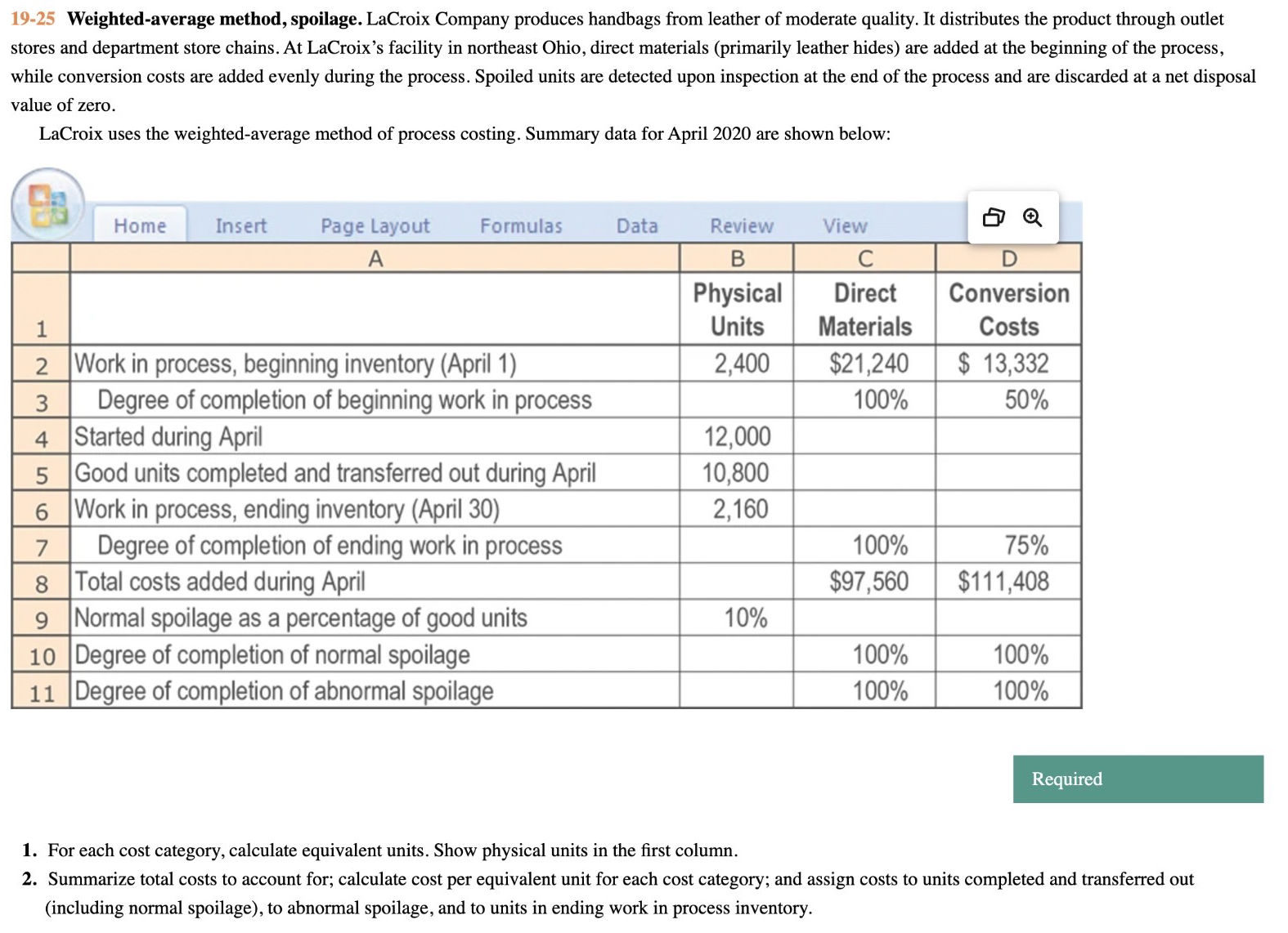 19-25 Weighted-average method, spoilage. | StudyX