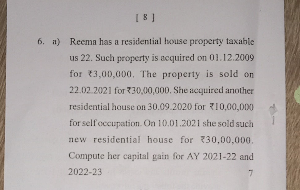6. a) Reema has a residential house property | StudyX