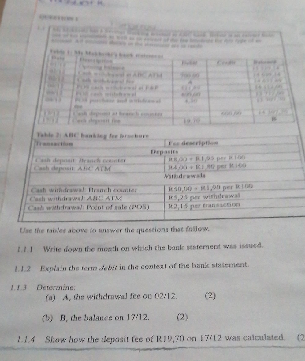 Table 1: Mr. Makkethi's bank statement | | StudyX