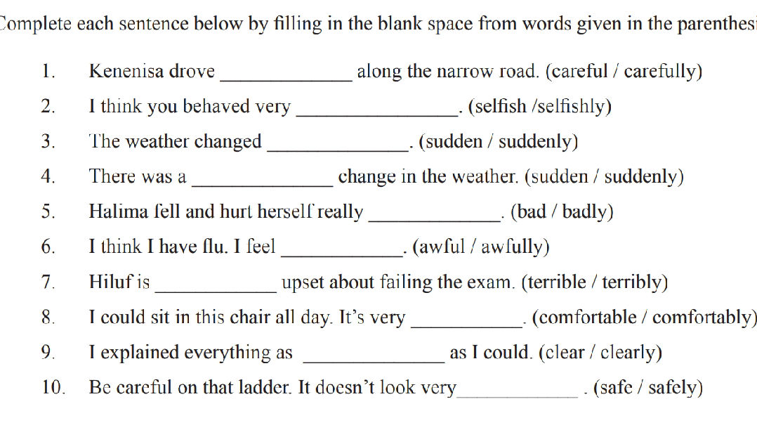 Complete each sentence below by filling in | StudyX