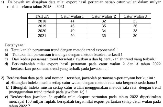 1) Di bawah ini disajikan data nilai export | StudyX