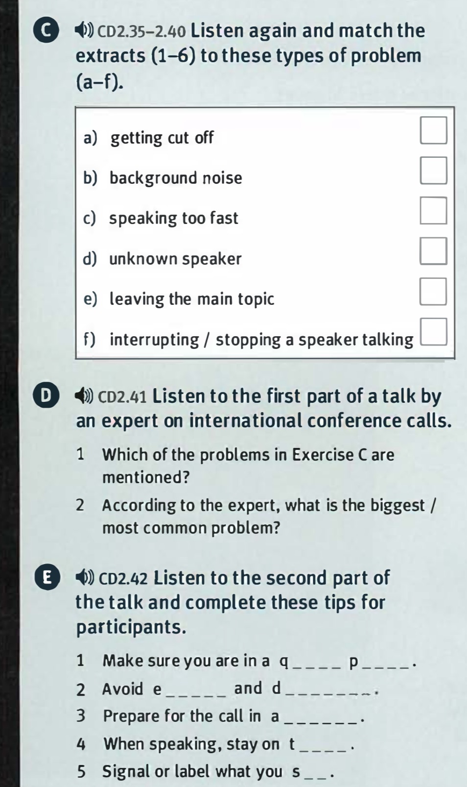 C) CD2.35-2.40 Listen again and match the | StudyX