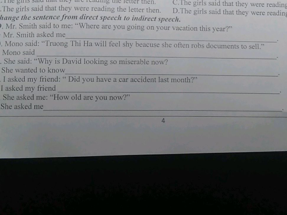 Change the sentence from direct speech to | StudyX