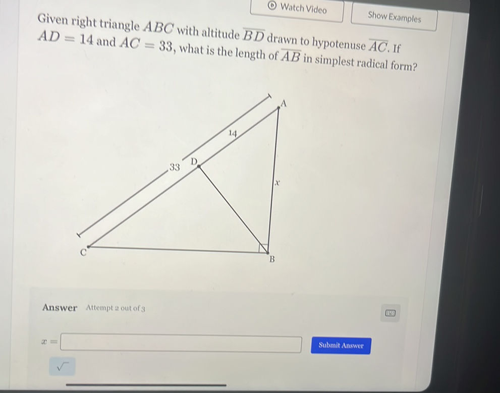 Given right triangle $ABC$ with altitude $ | StudyX