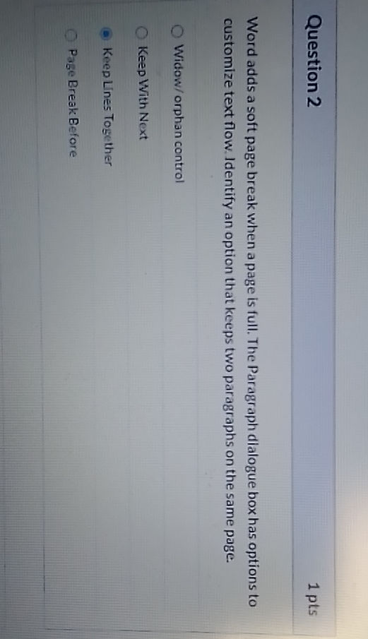 Question 2 Word adds a soft page break when