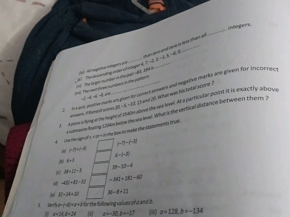 (iv) All negative integers are than zero and | StudyX