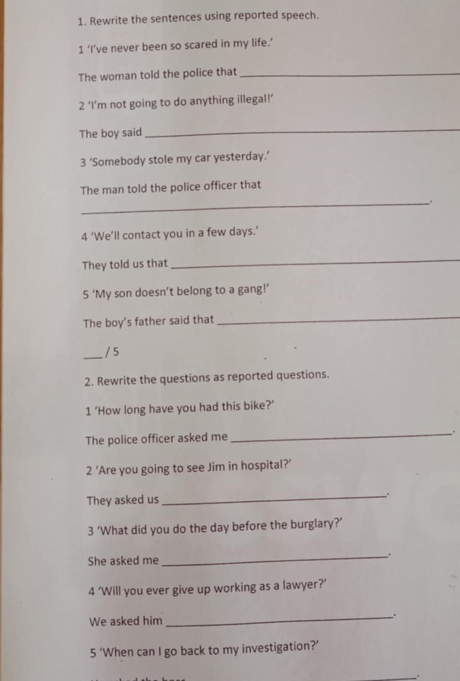 1. Rewrite the sentences using reported | StudyX