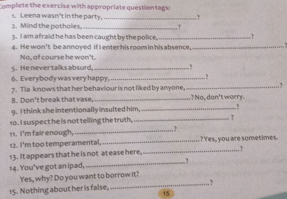 Complete the exercise with appropriate | StudyX