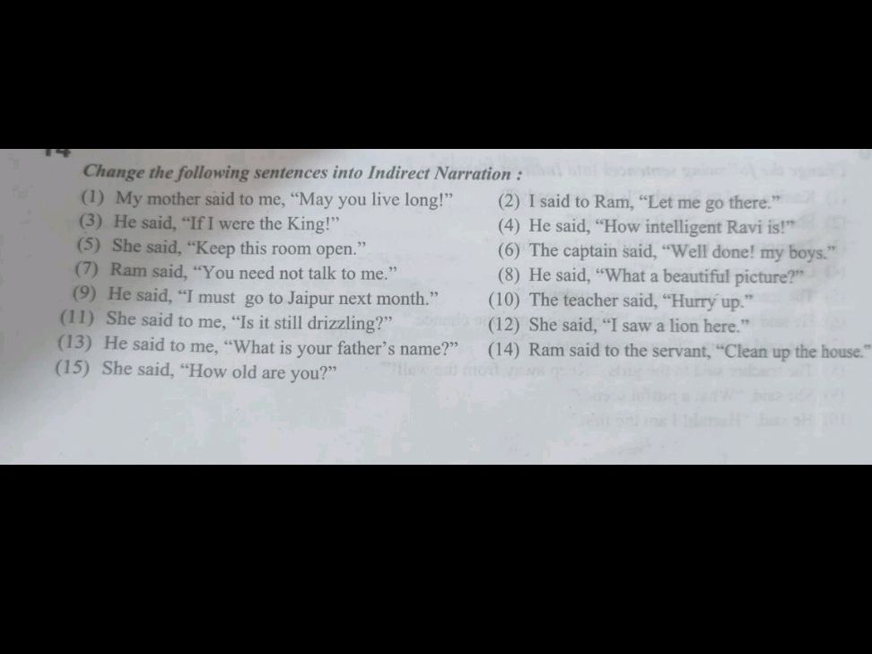 Change the following sentences into Indirect | StudyX