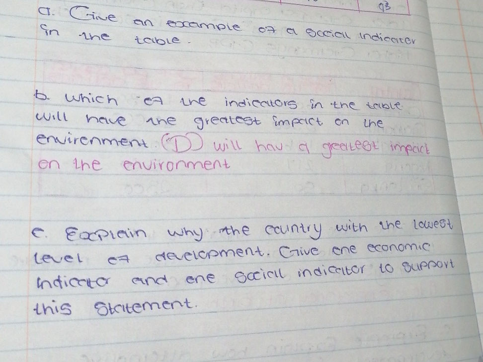 a. Give an example of a social indicator in | StudyX