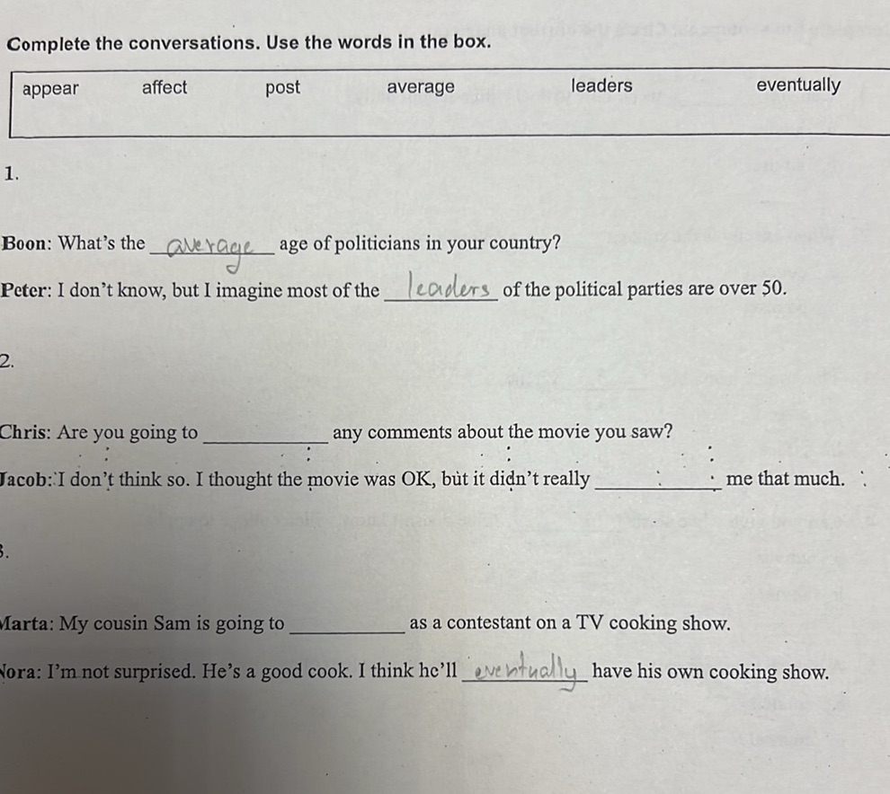 Complete the conversations. Use the words in | StudyX