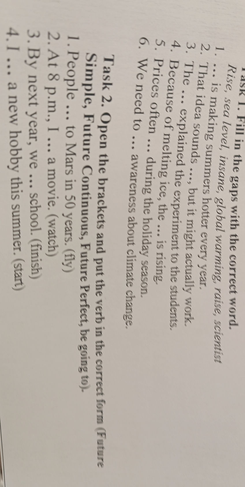 Task 1. Fill in the gaps with the correct | StudyX