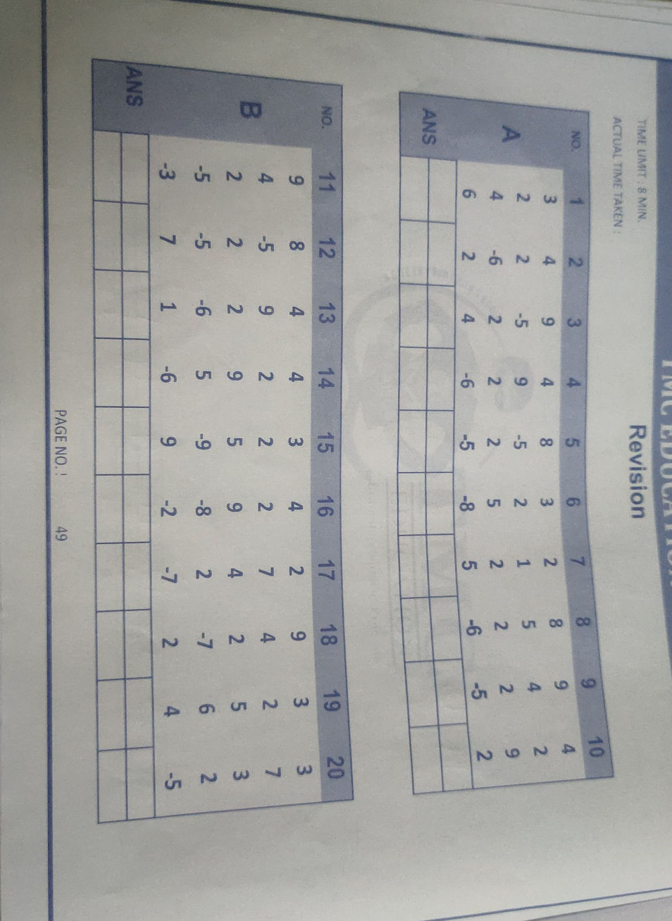 NO. | 1 | 2 | 3 | 4 | 5 | 6 | 7 | 8 |