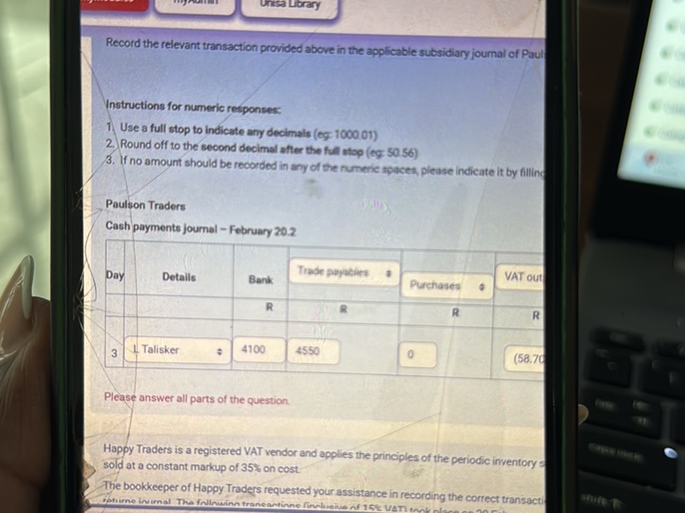 Record the relevant transaction provided | StudyX