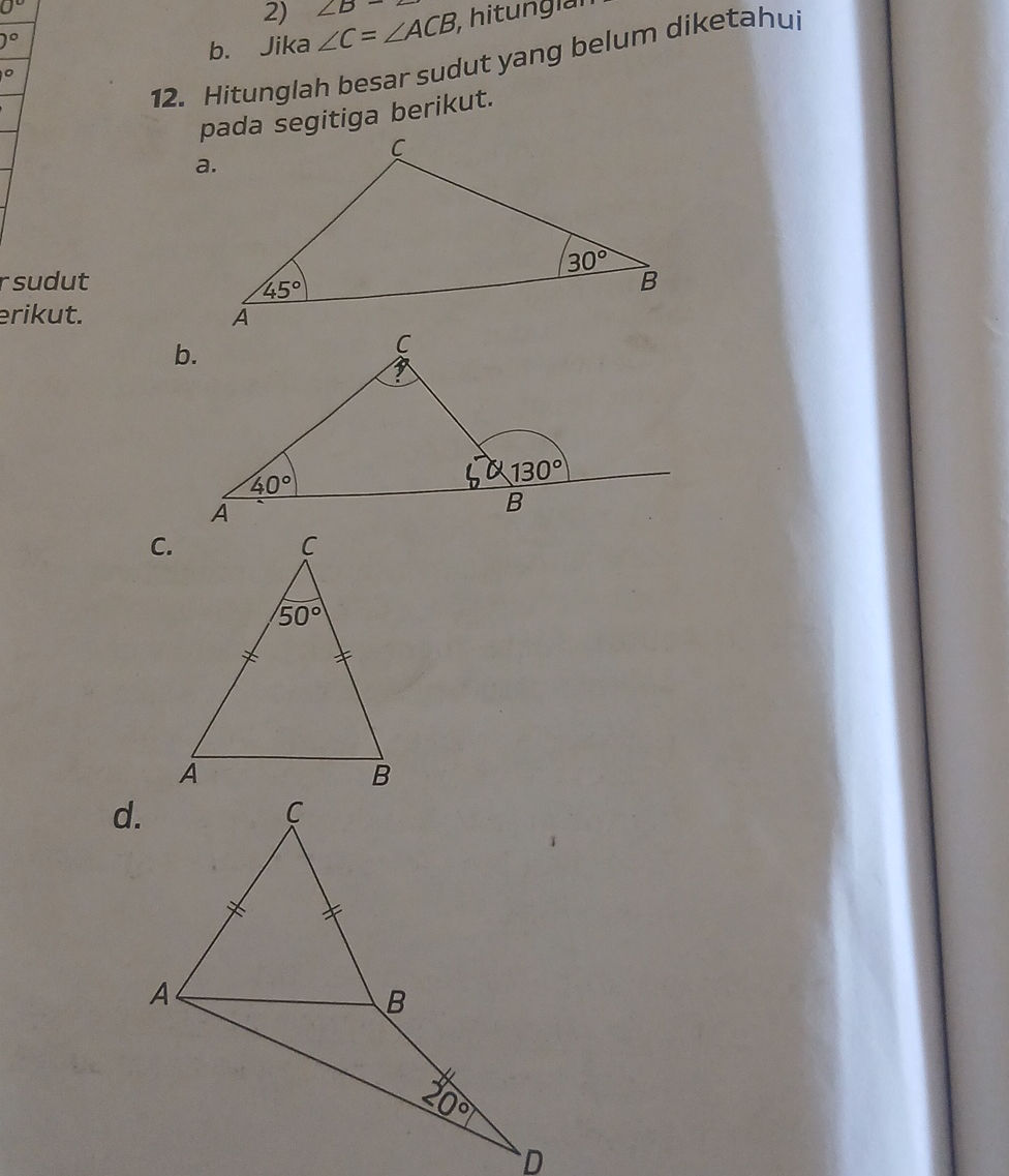 12. Hitunglah besar sudut yang belum | StudyX