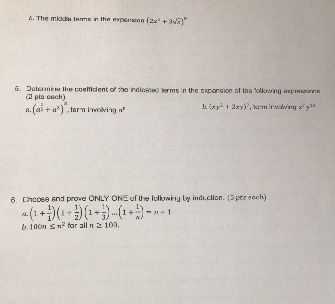b. The middle terms in the expansion $(2x^2 | StudyX