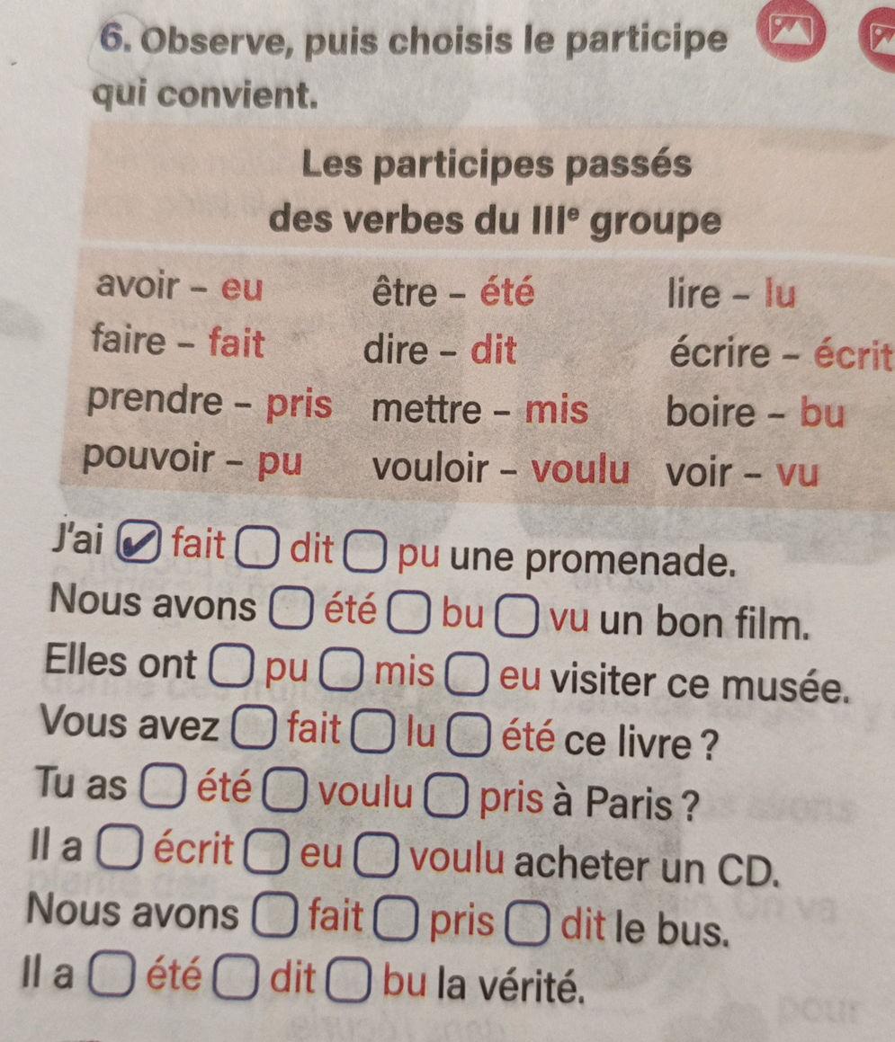 6. Observe, puis choisis le participe qui | StudyX