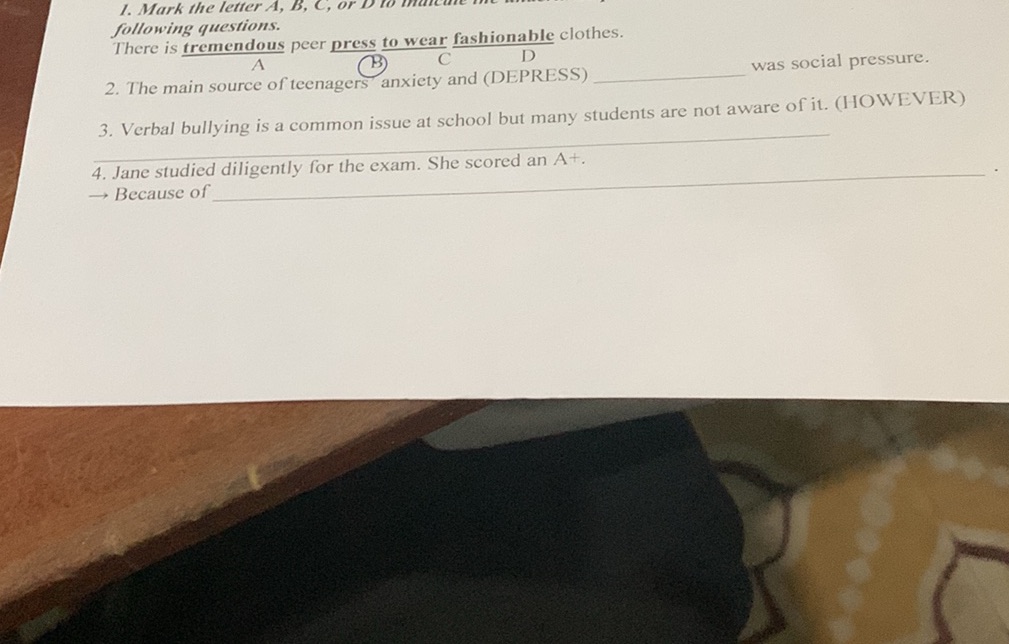 1. Mark the letter A, B, C, or D to indicate | StudyX