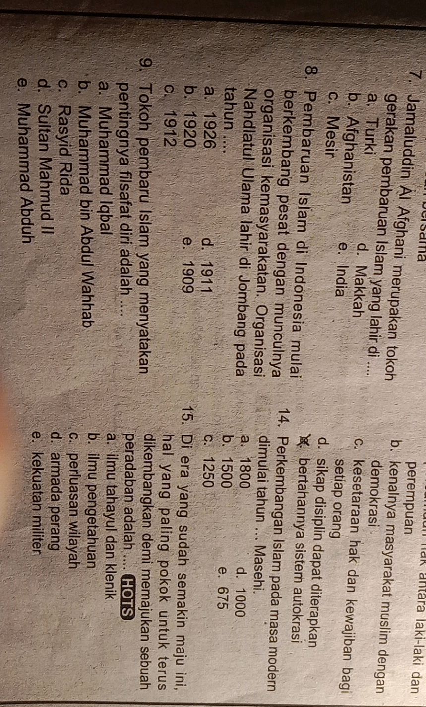 7. Jamaluddin Al Afghani merupakan tokoh | StudyX