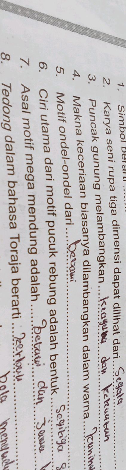 1. Simbol berani ... 2. Karya seni rupa tiga | StudyX
