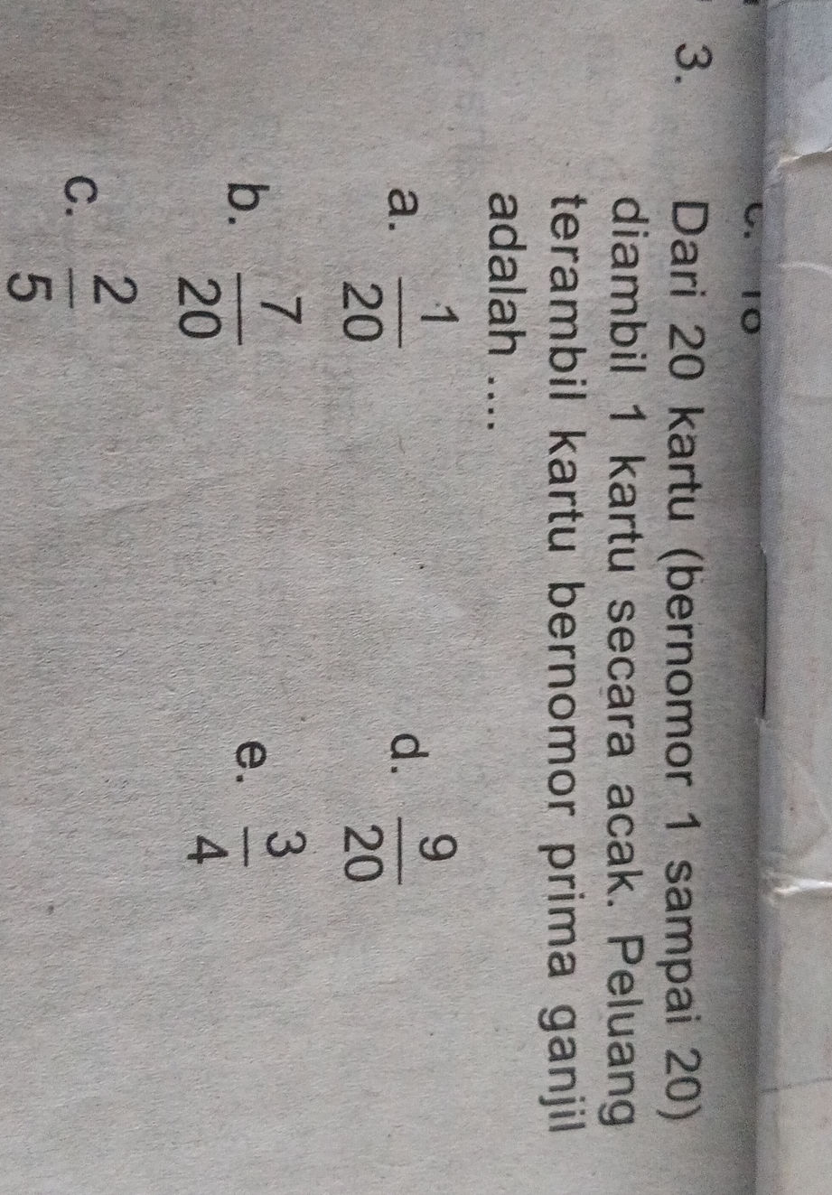 3. Dari 20 kartu (bernomor 1 sampai 20) | StudyX