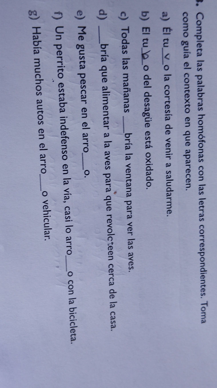 B. Completa las palabras homófonas con las | StudyX