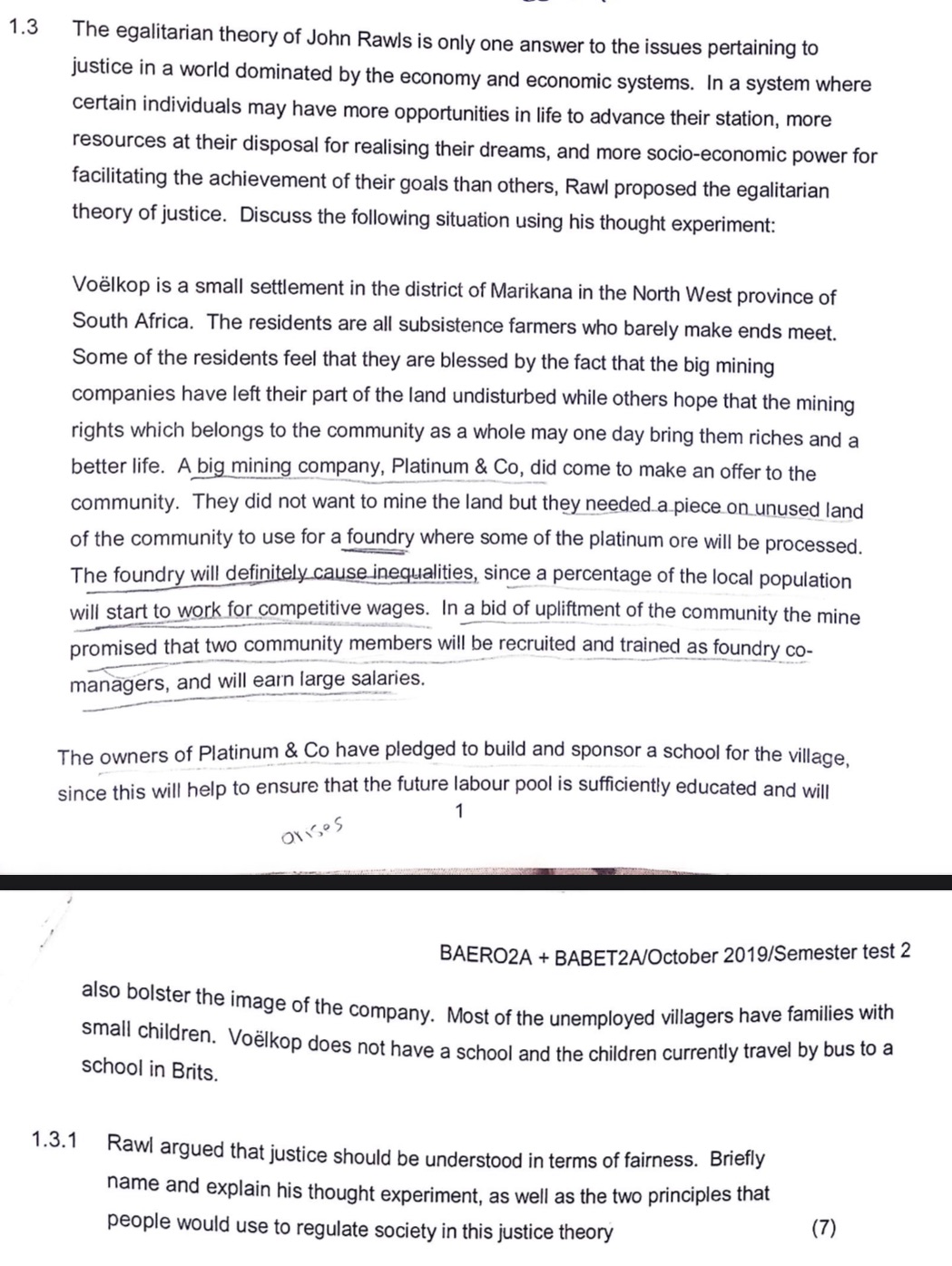 1.3 The egalitarian theory of John Rawls is | StudyX