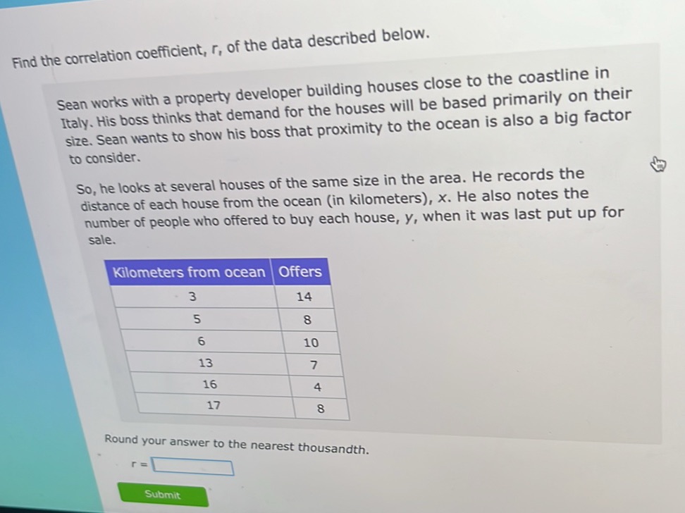 Find the correlation coefficient, *r*, of | StudyX