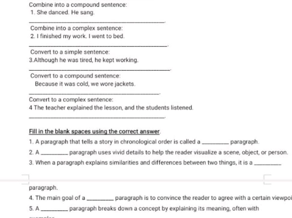 Combine into a compound sentence: 1. She | StudyX