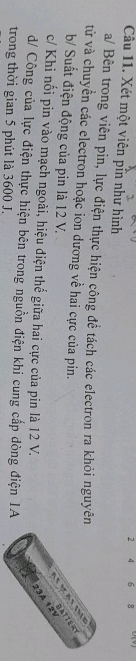 Câu 11. Xét một viên pin như hình a/ Bên | StudyX