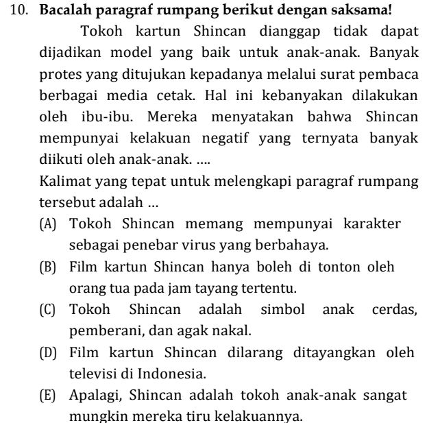 10. Bacalah paragraf rumpang berikut dengan | StudyX