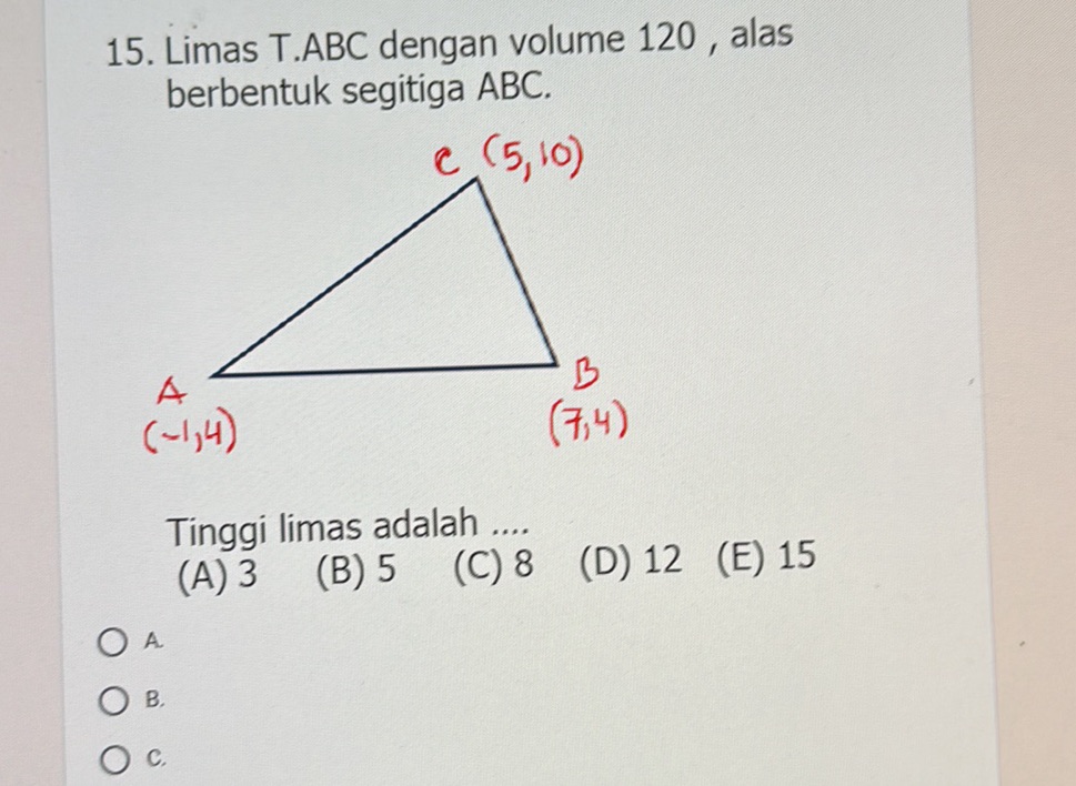 15. Limas T.ABC dengan volume 120, alas | StudyX