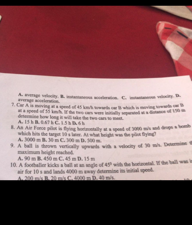 A Average Velocity B Instantaneous Studyx