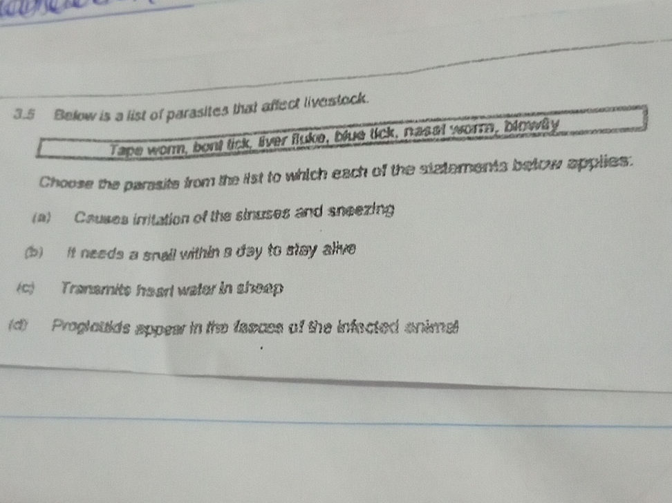 3.5 Below is a list of parasites that affect | StudyX