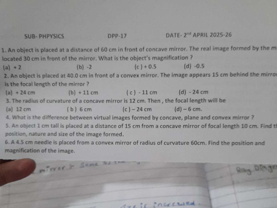 1. An object is placed at a distance of 60 | StudyX